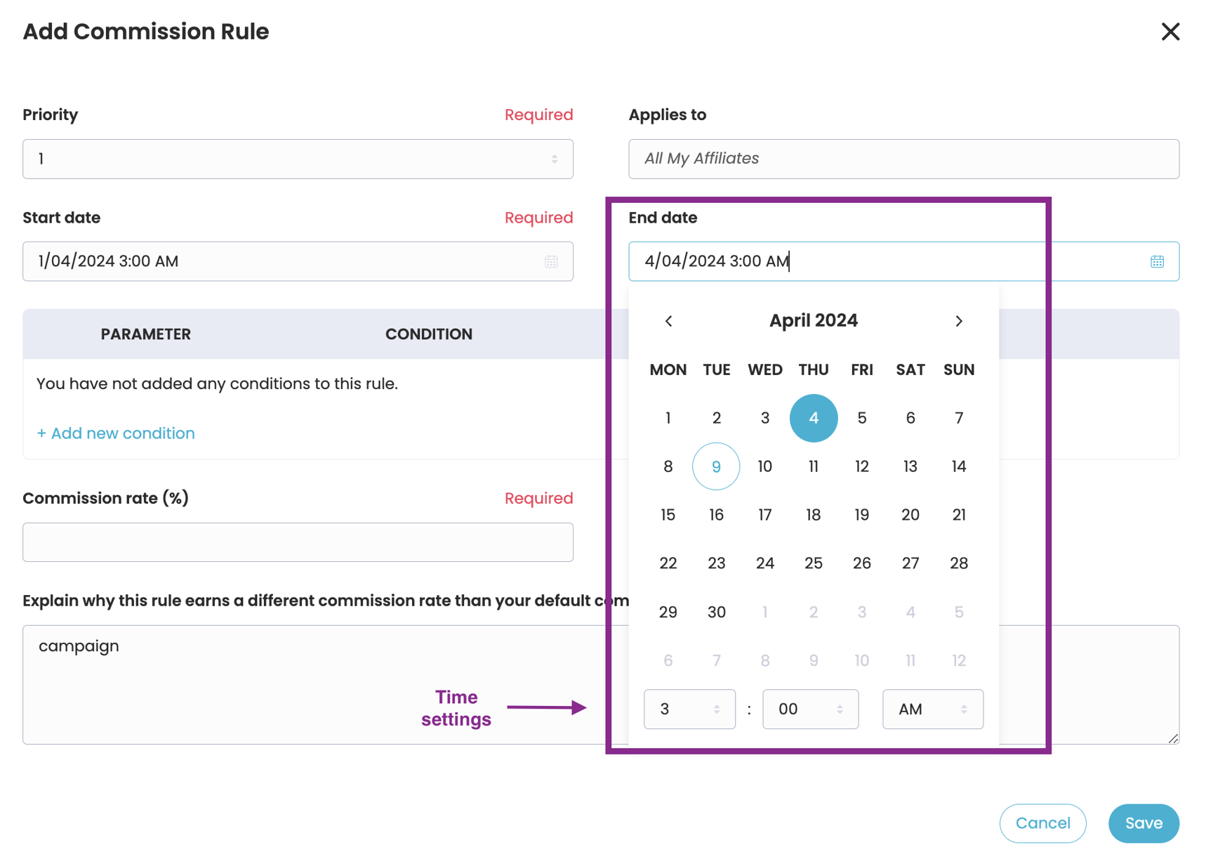 How to set Commission Rules for Different Time Zones