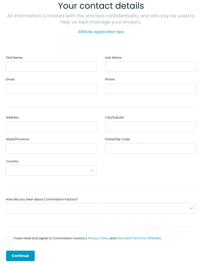 How to apply to Commission Factory as an affiliate